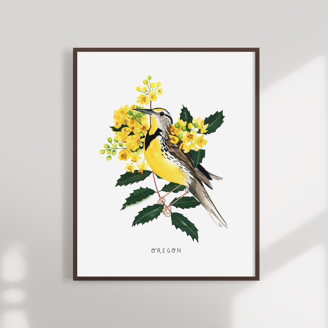 Oregon State Bird Art Print | Oregon Meadowlark and Grape - State ...