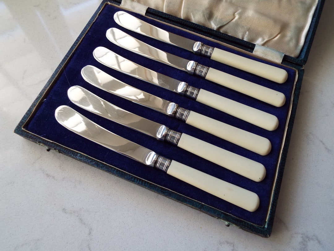 Vintage Butter Knives With Cream Handles. 1950s Boxed Set of 6 Tea ...