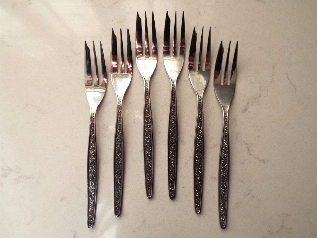 Vintage Cake Forks, Stainless Steel. Set of Six 1960s Dessert Forks ...
