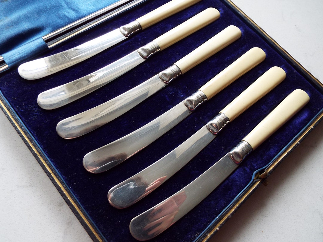 Vintage Butter Knives With Cream Handles. Smart Boxed Set of 6 Tea ...