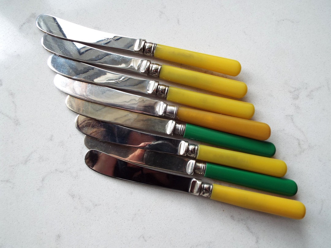 Vintage Butter Knives With Yellow and Green Plastic Handles. Mixed Set ...