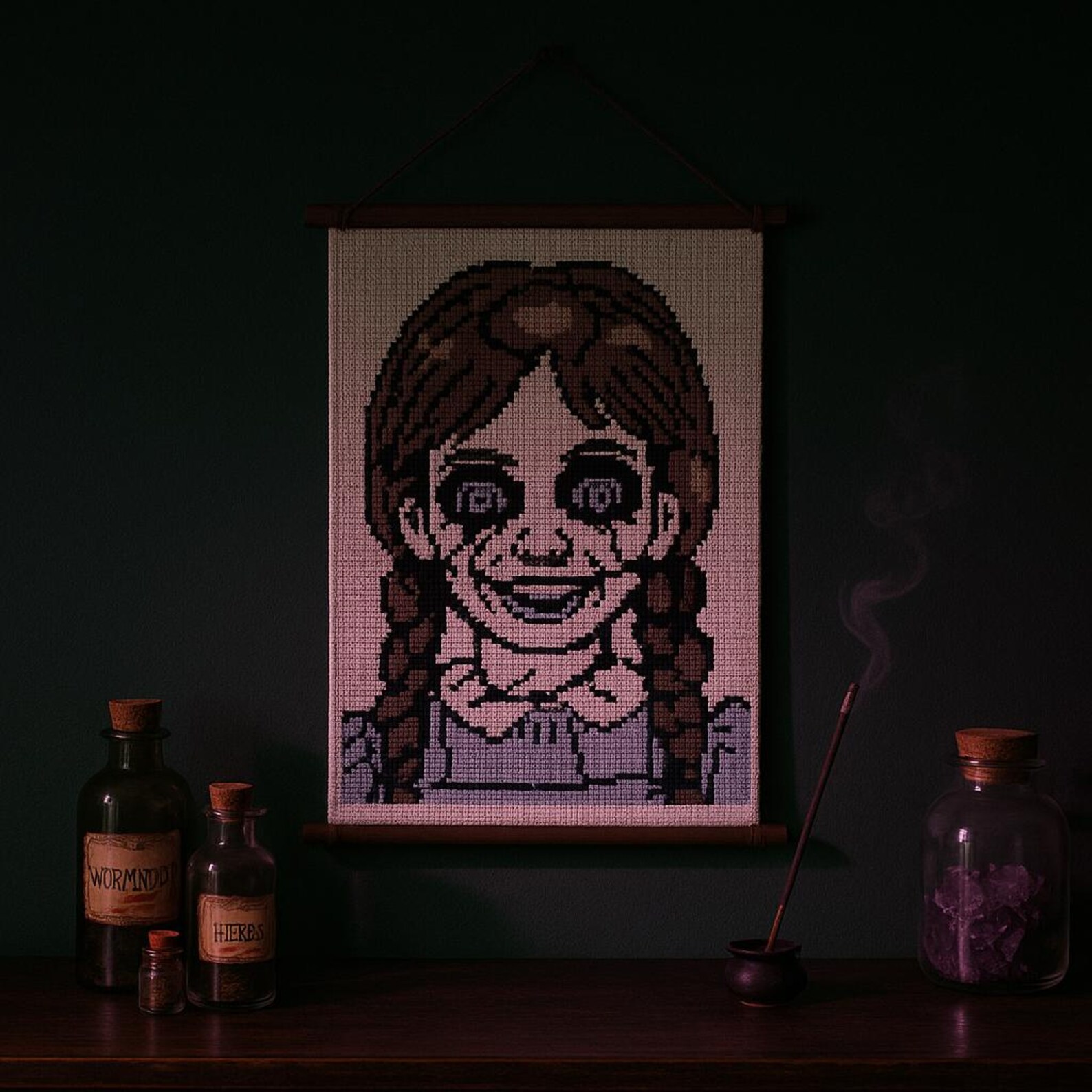Annabelle Haunted Doll Crochet Wall Hanging Pattern • Horror C2C / SC ...