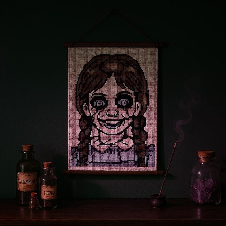 Annabelle Haunted Doll Crochet Wall Hanging Pattern • Horror C2C / SC ...