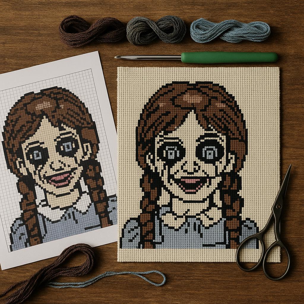 Annabelle Haunted Doll Crochet Wall Hanging Pattern • Horror C2C / SC ...
