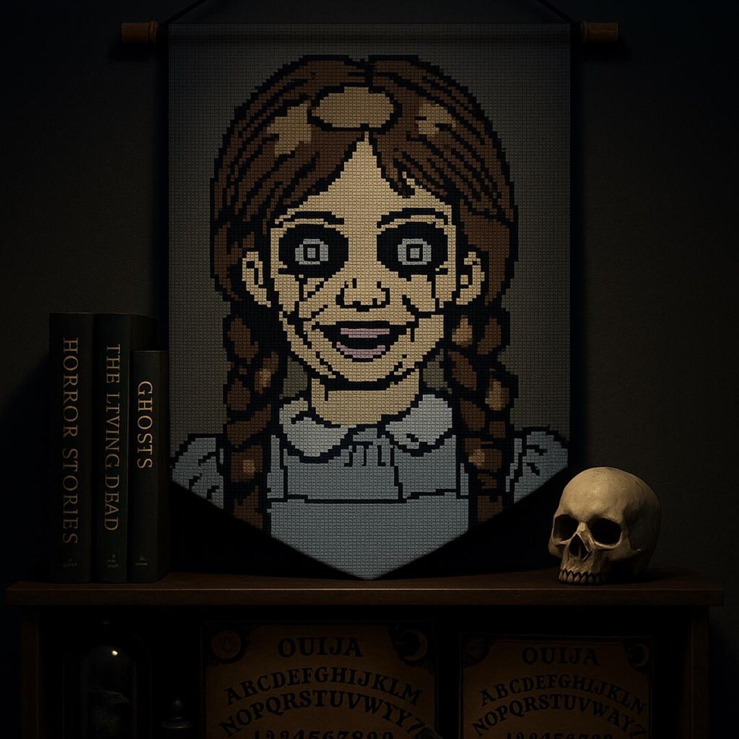 Annabelle Haunted Doll Crochet Wall Hanging Pattern • Horror C2C / SC ...
