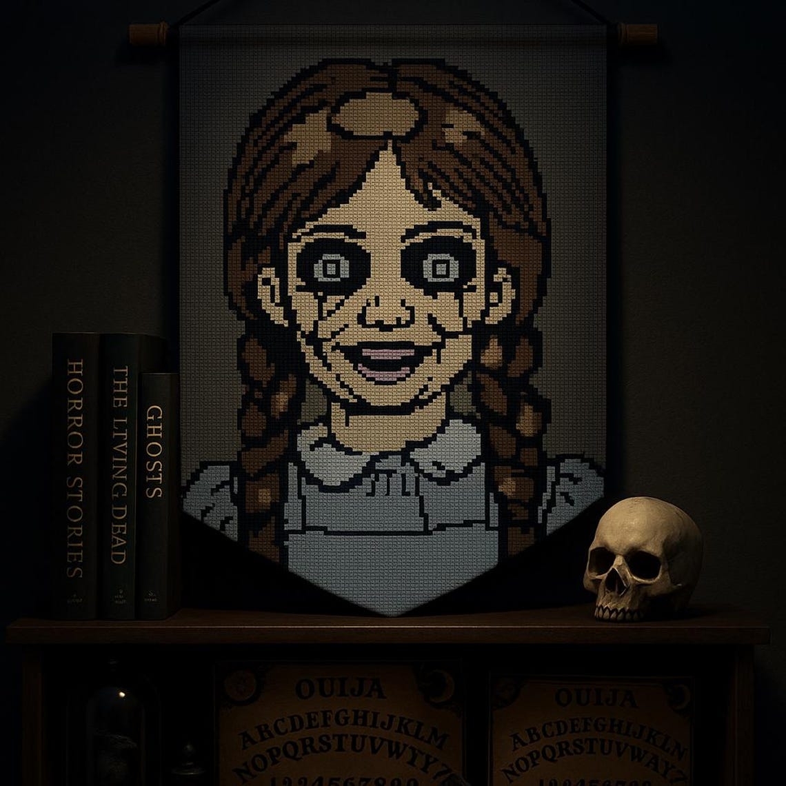 Annabelle Haunted Doll Crochet Wall Hanging Pattern • Horror C2C / SC ...