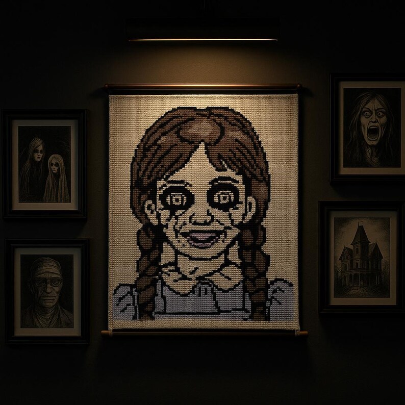 Annabelle Haunted Doll Crochet Wall Hanging Pattern • Horror C2C / SC ...