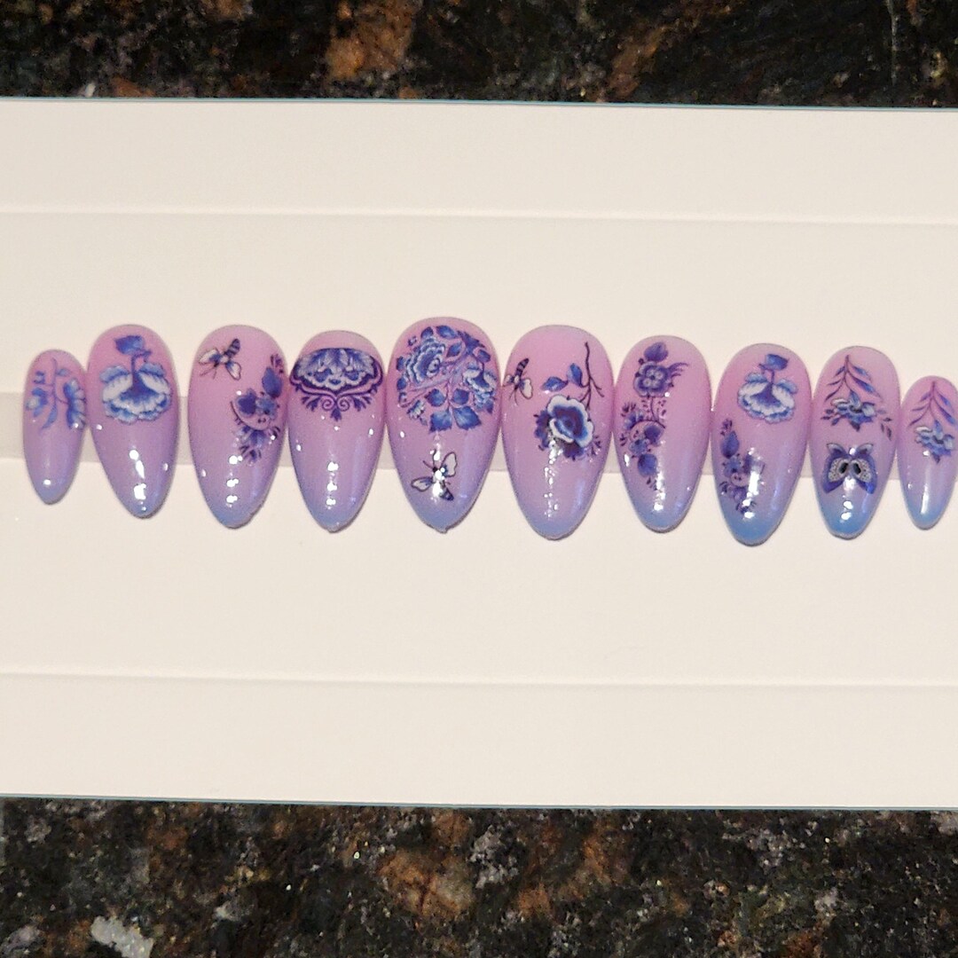 Blue to Pink Color Change Press on Nails - Etsy