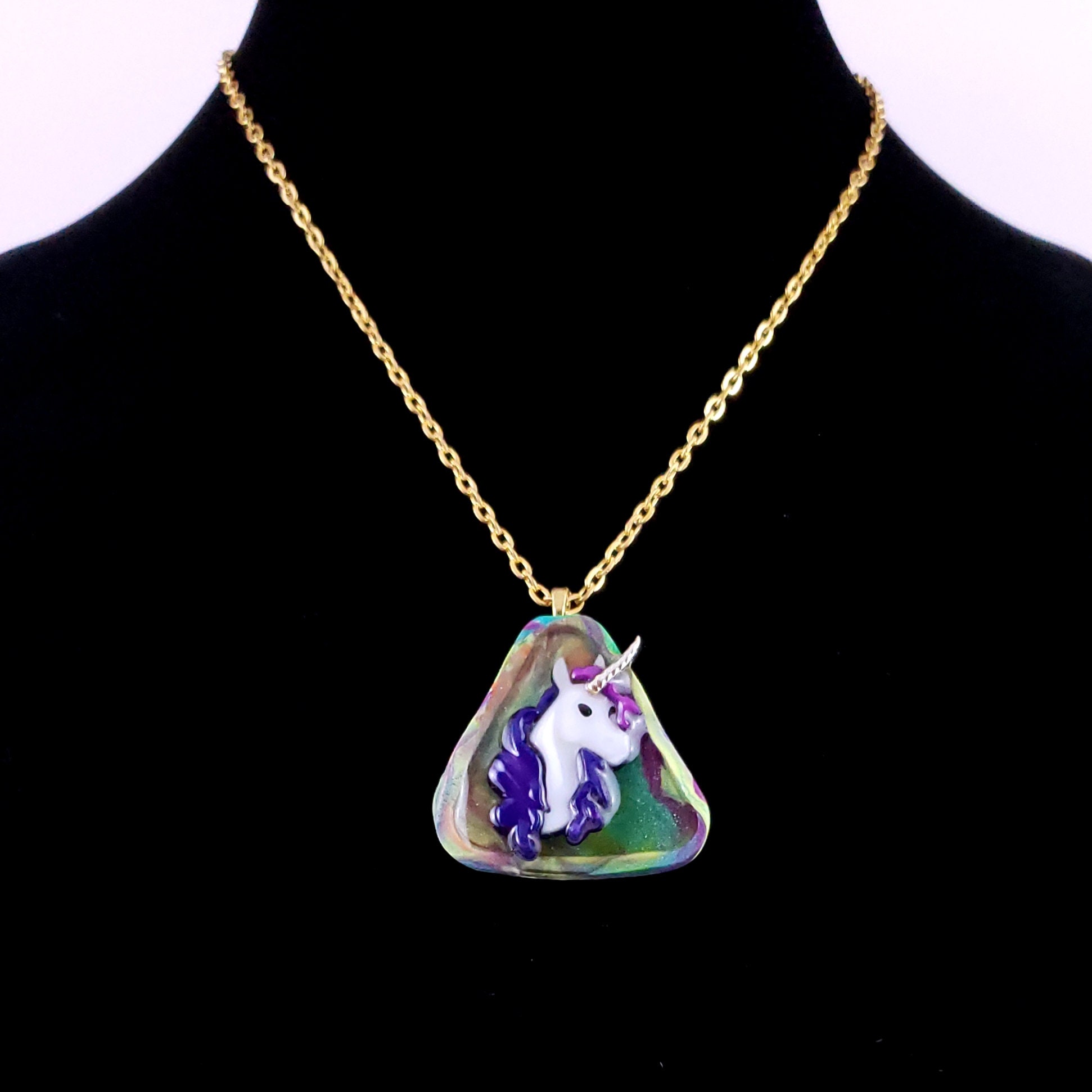 Unicorn Necklace, Funky Unicorn Necklace, Triangle Unicorn Necklace ...