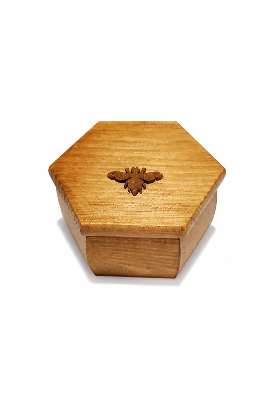 Hexagon Wooden Bee Box | Small Wood Trinket Box | Bee Carved Keepsake ...