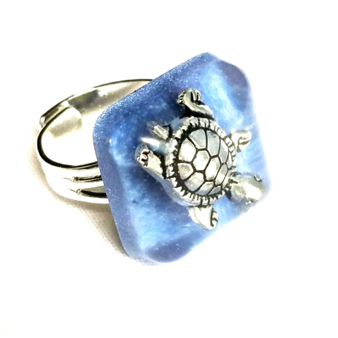 Silver Swimming Turtle Ring Turtle Ring Blue Turtle Ring - Etsy