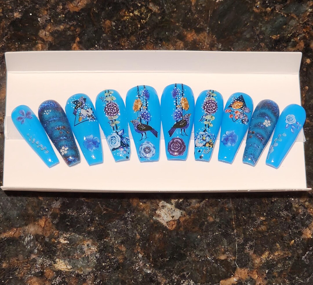 Blue Bird Press on Nails - Etsy