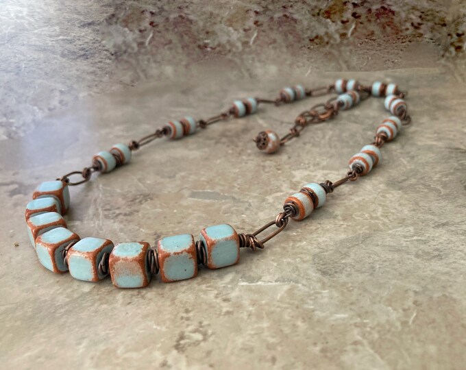 Handmade Blue Mykono Greece Ceramic Necklace, Mobius Spiral Chain ...
