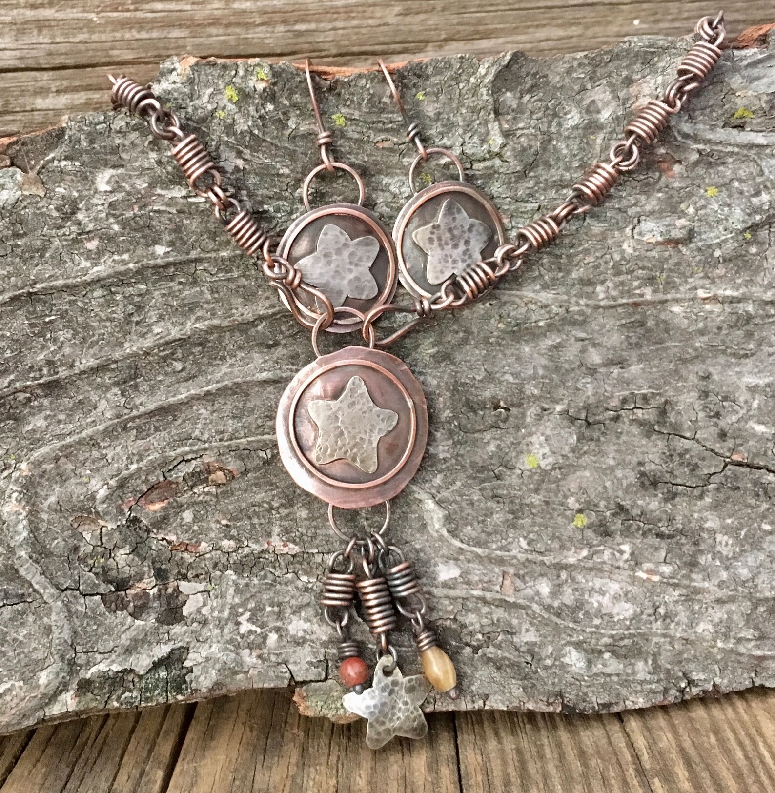 Mixed Metal Rustic Necklace and Earrings Set Star Design - Etsy