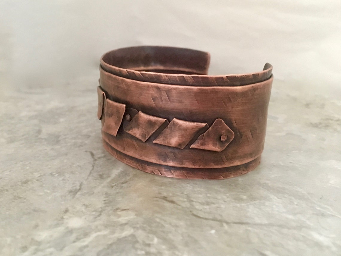 Rustic copper cuff folded metal textured boho bracelet | Etsy