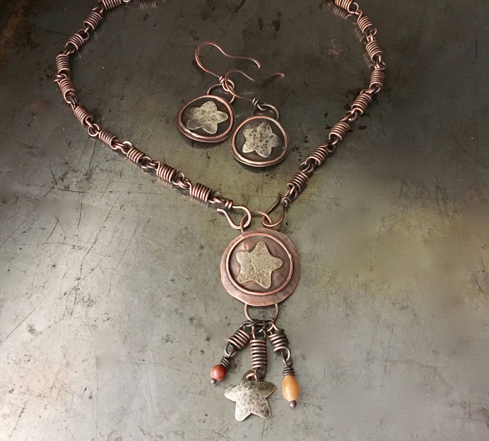 Mixed Metal Rustic Necklace and Earrings Set Star Design - Etsy