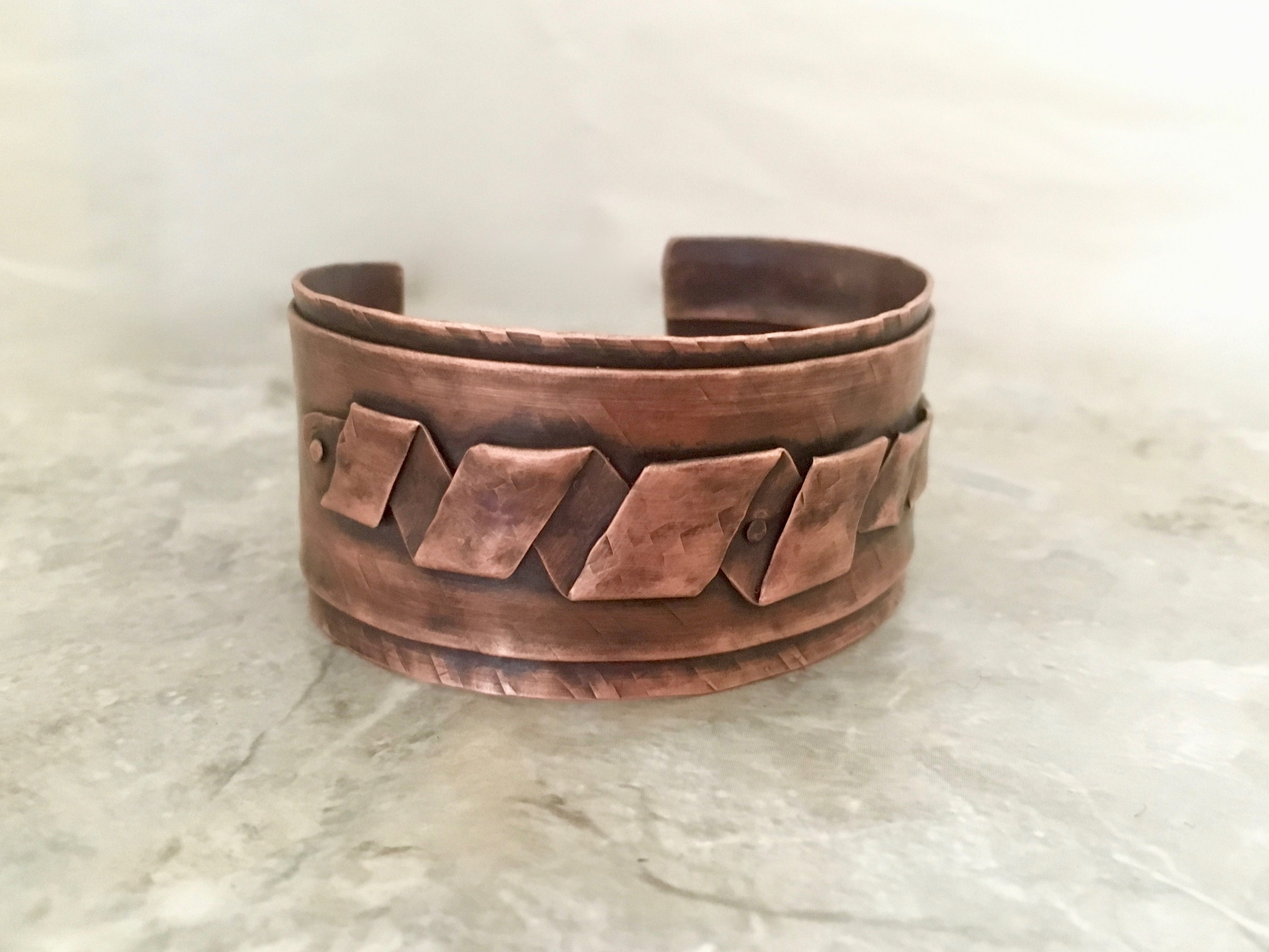 Rustic copper cuff folded metal textured boho bracelet | Etsy