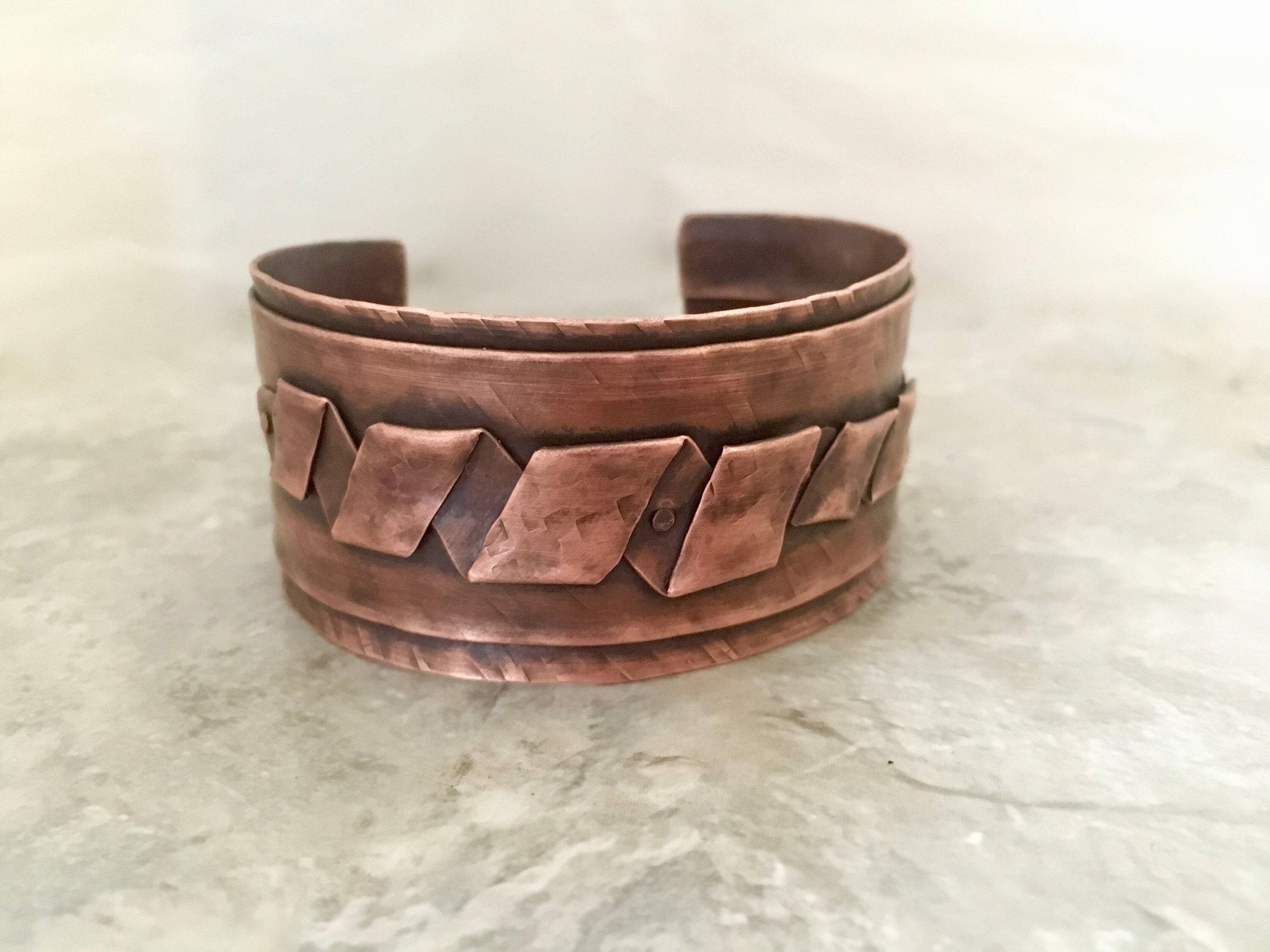 Rustic Copper Cuff Folded Metal Textured Boho Bracelet - Etsy