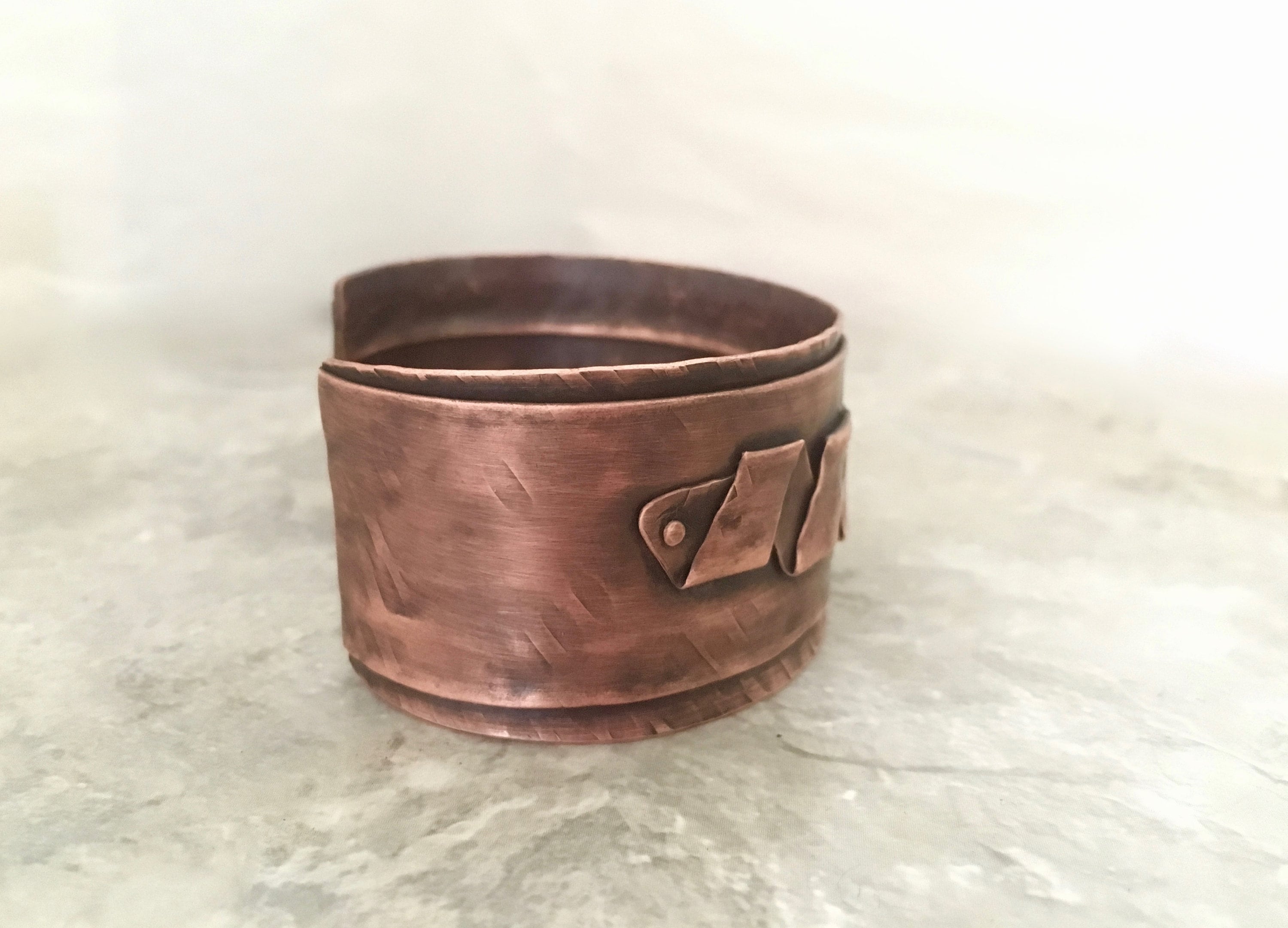 Rustic copper cuff folded metal textured boho bracelet | Etsy