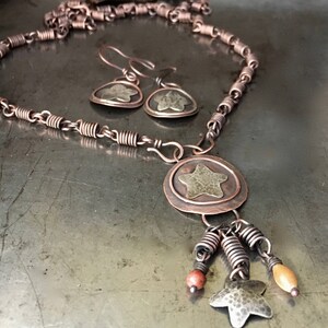 Mixed Metal Rustic Necklace and Earrings Set, Star Design, Handmade ...