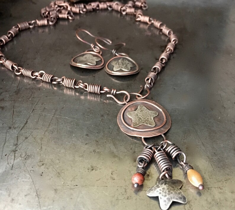 Mixed Metal Rustic Necklace and Earrings Set Star Design - Etsy