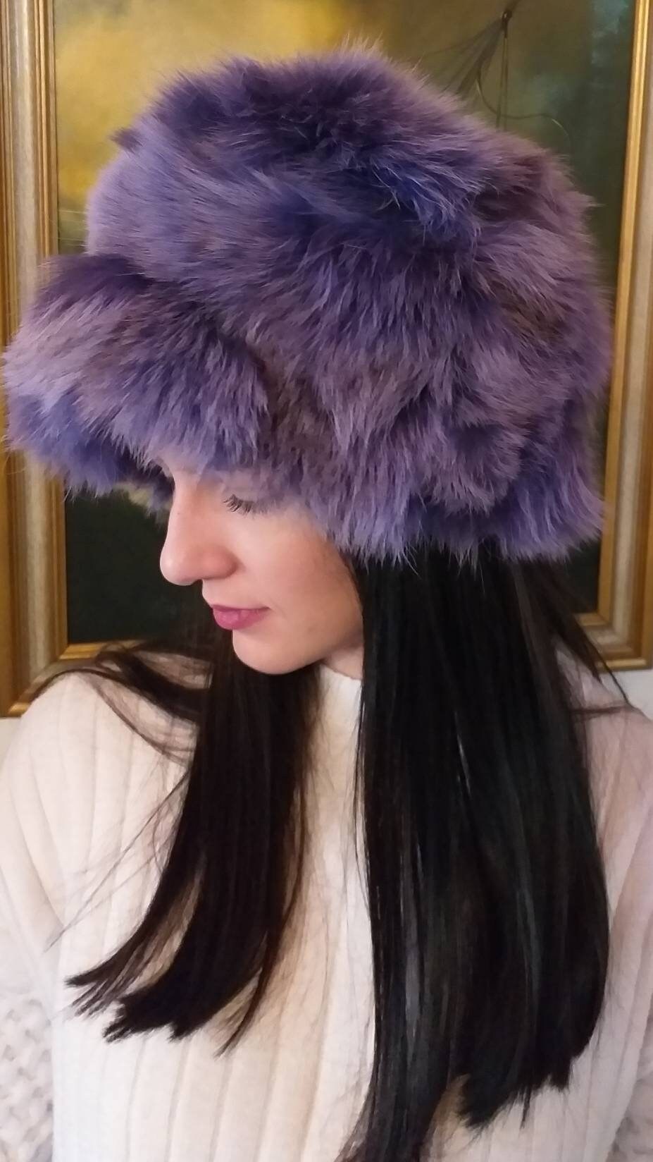 New!Natural,Real Light purple Fox Fur HAT!