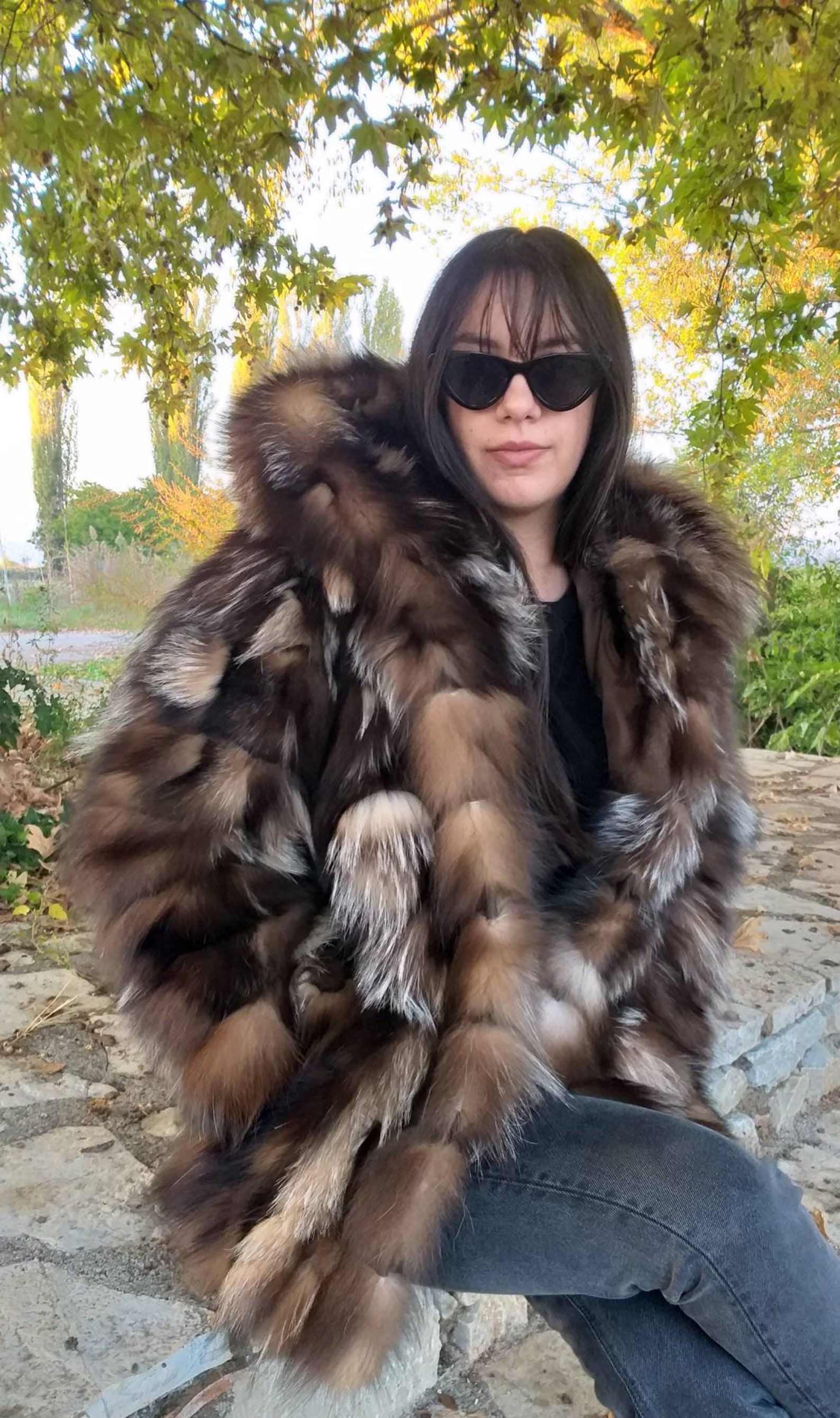 HOODED CRYSTAL FOX Fur Coat!brand New Real Natural Genuine Fur! - Etsy
