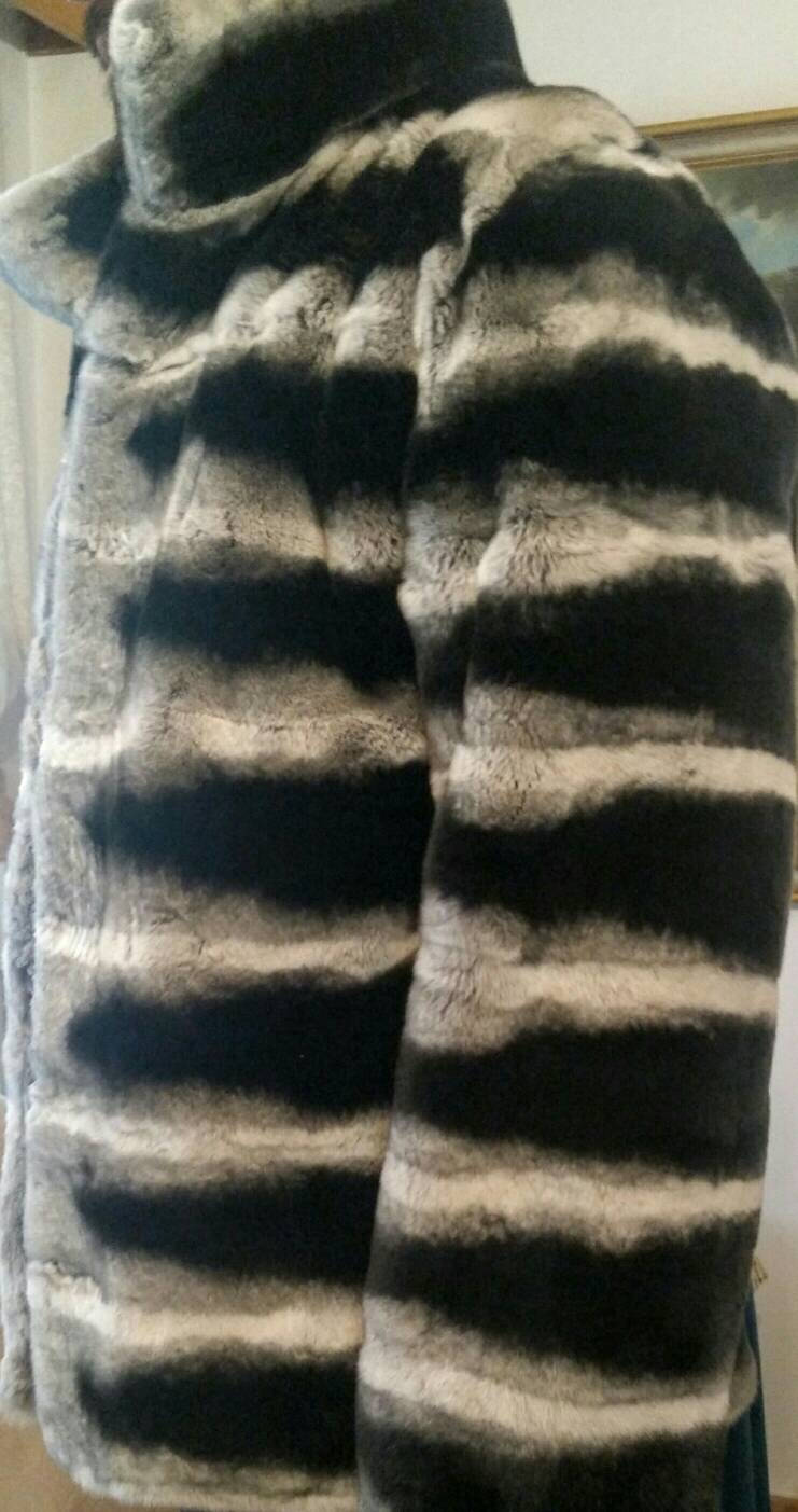 MEN'S New!Real Natural REX fur in chinchilla color Jacket!