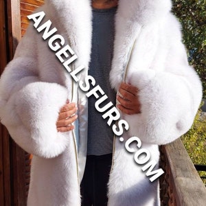 MEN'S WHITE HOODED Fox Coat!fullpelts!brand New Real Natural Genuine ...