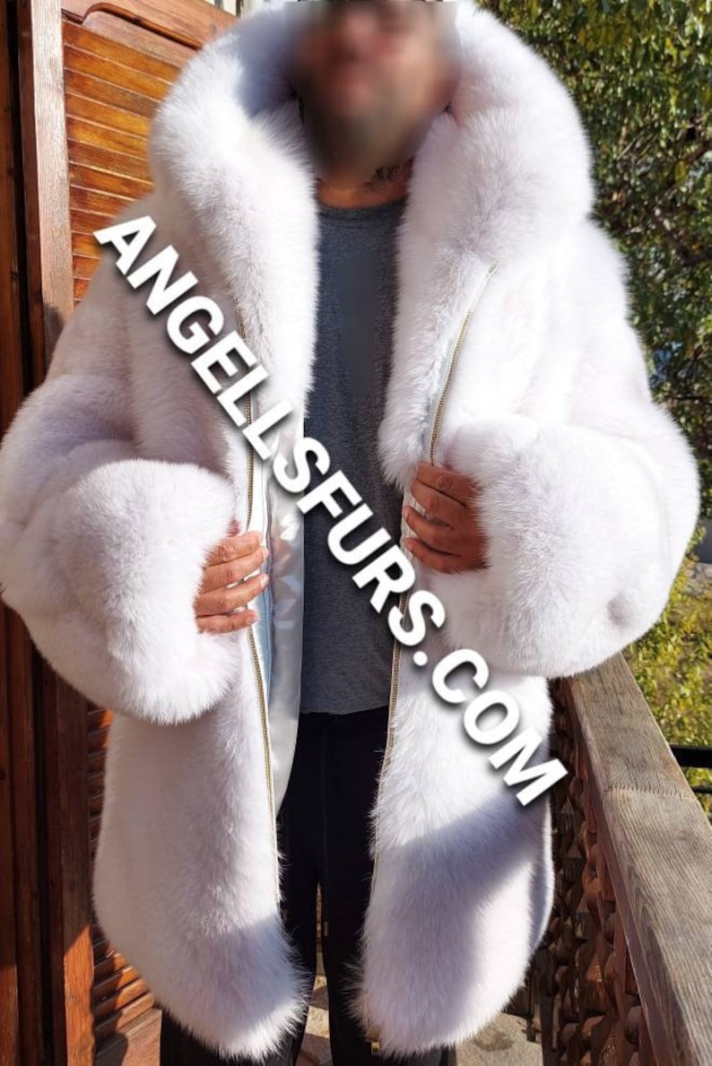 MEN'S WHITE HOODED Fox Coatfullpeltsbrand New Real - Etsy