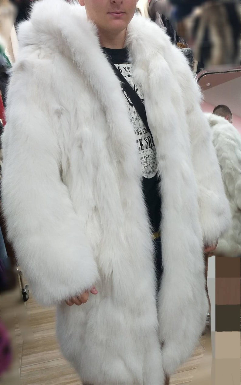 MEN'S WHITE FOX Long Hooded Fur Coatbrand New Real - Etsy