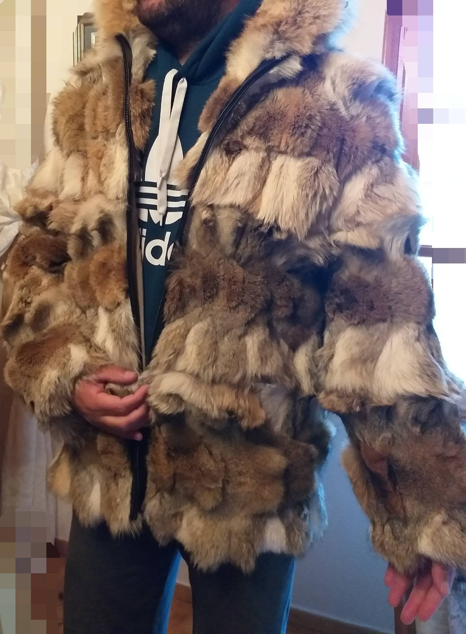 MEN'S COYOTE FUR coat!Brand New Real Natural Genuine Fur!