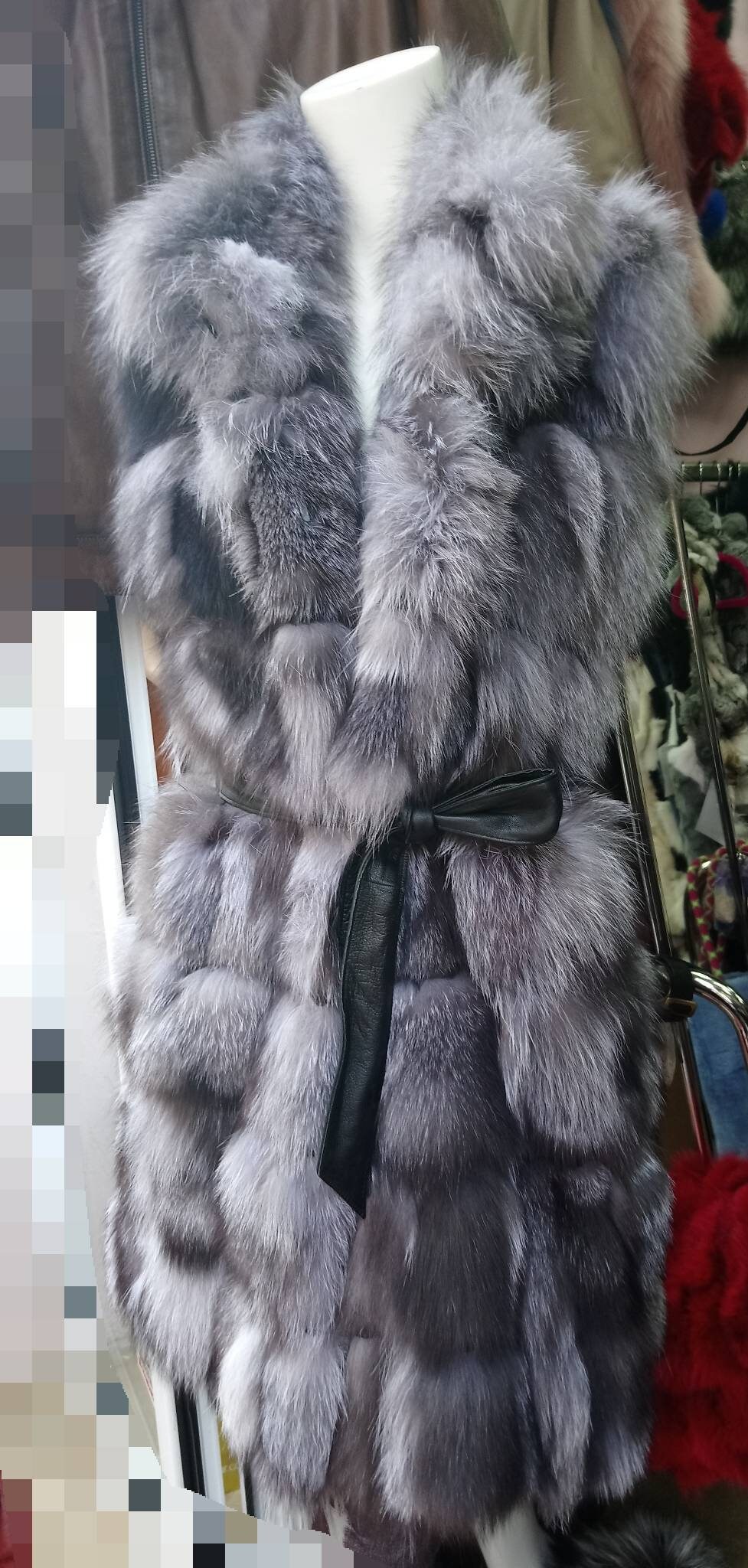 New,Real Natural Long Silver Fox Fur Vest!
