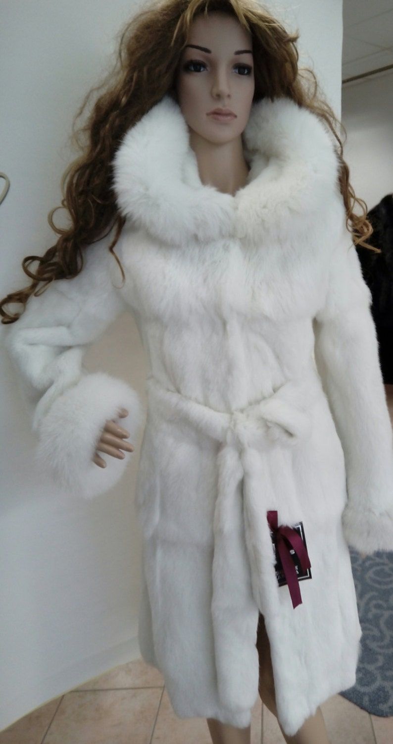 HOODED WHITE RABBIT Fur Coat With Foxorder Any Colorbrand - Etsy