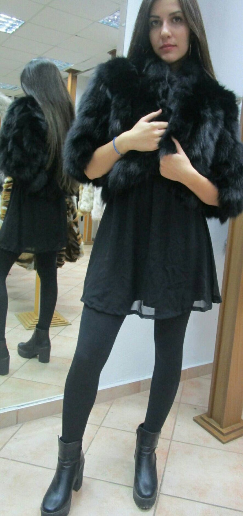Newnatural Real BLACK Fox Fur BOLERO - Etsy