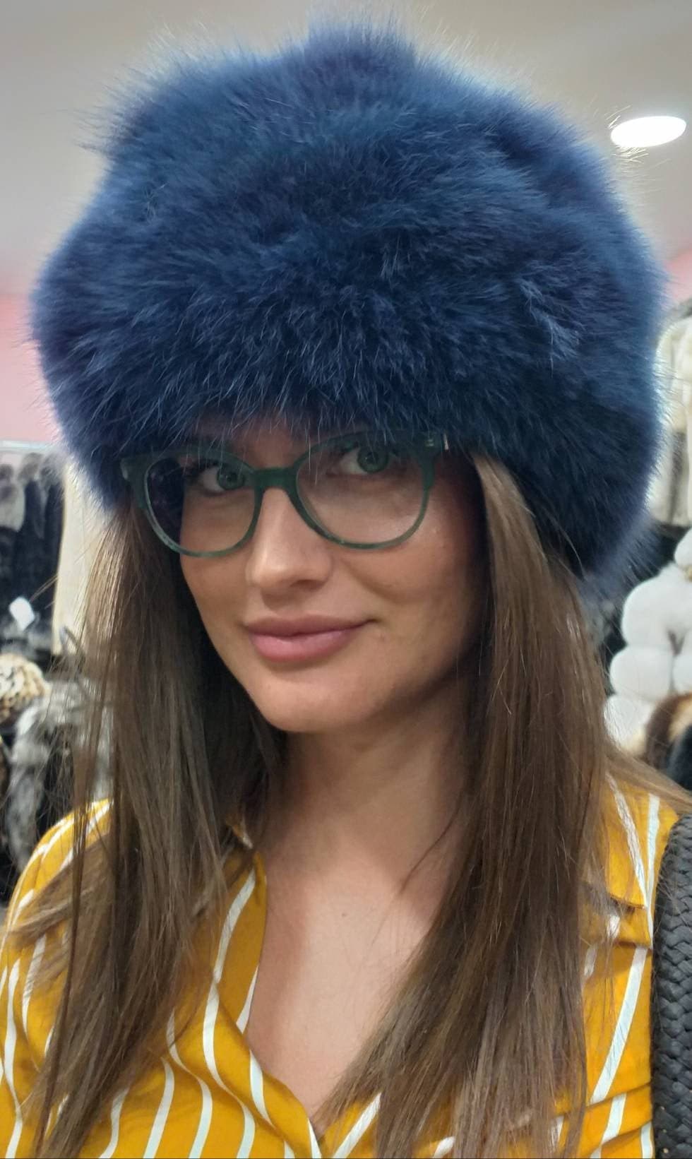 BLUE color Fox Fur HAT! Order Any color!Brand New Real Natural Genuine Fur!