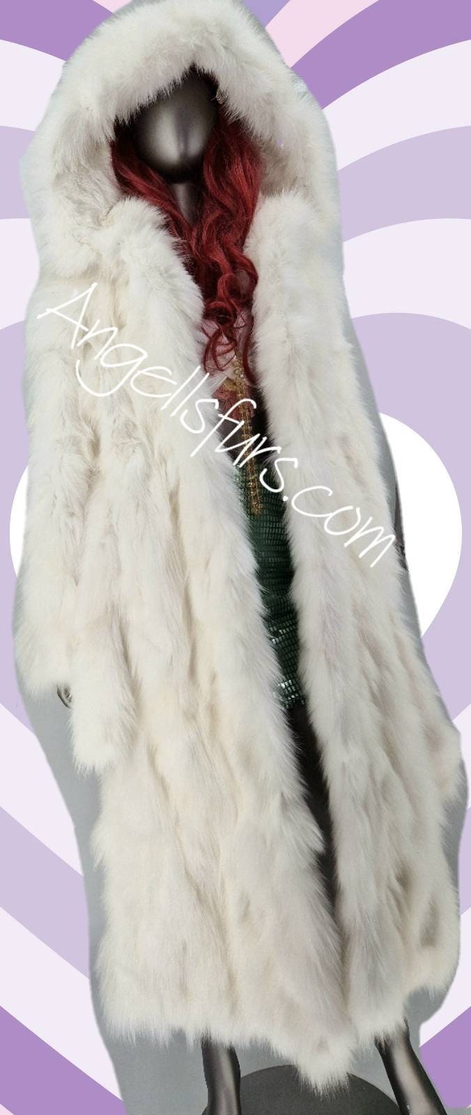 VERY LONG HOODED White Fox Coat!Order Any color!Brand New Real Natural ...