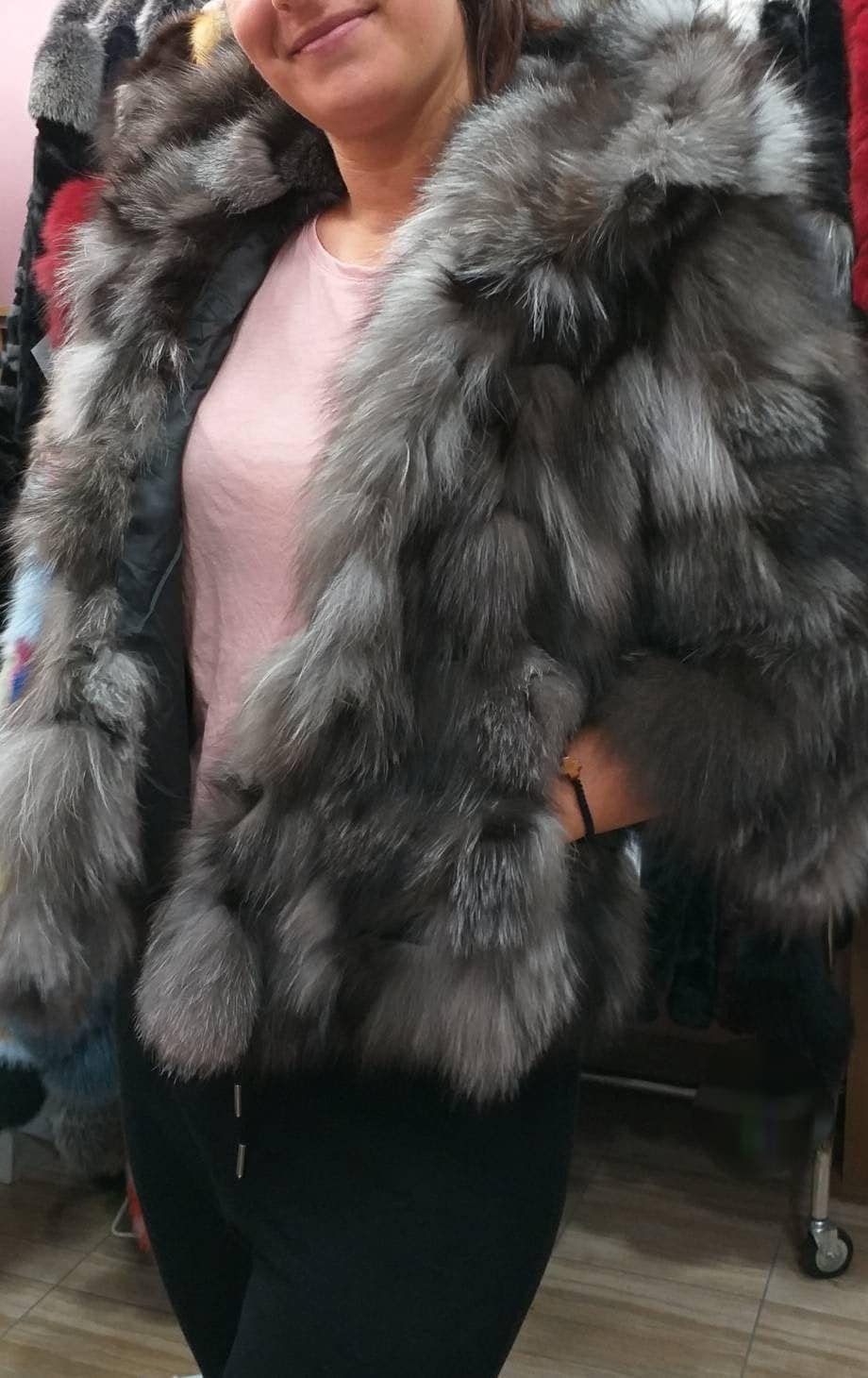 SILVER FOX FUR Short Jacket!Brand New Real Natural Genuine Fur!