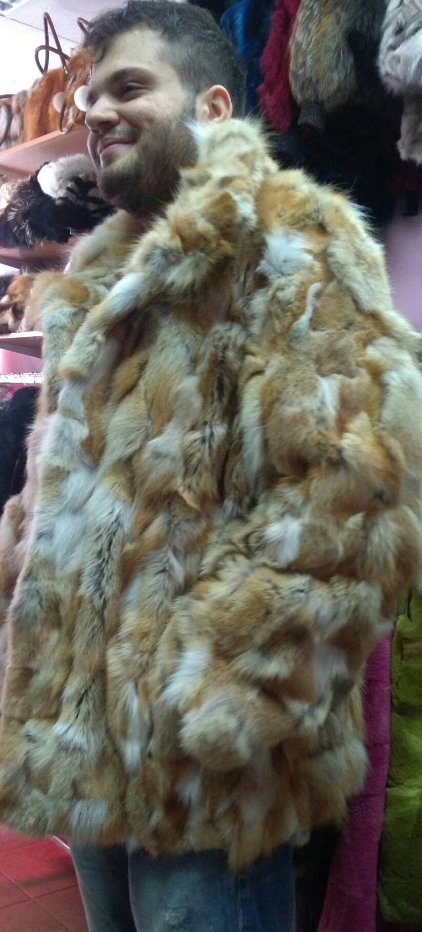 MEN'S NEW FUR!!! Real Natural Red Fox Fur Jacket!