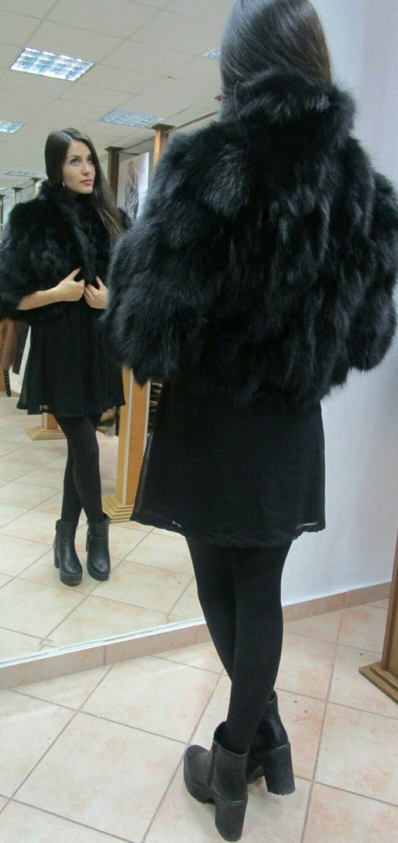 Newnatural Real BLACK Fox Fur BOLERO - Etsy