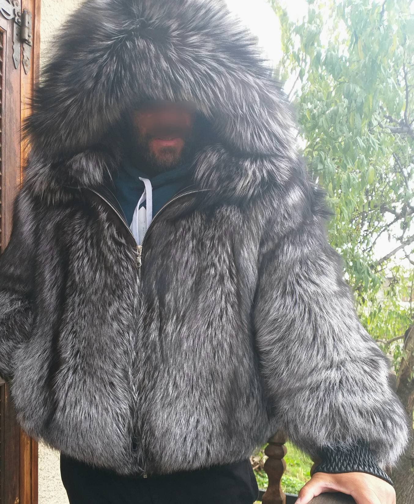 Men's SILVER FOX BOMBER Hooded In Fullpelts Fur!Brand New Real Natural ...
