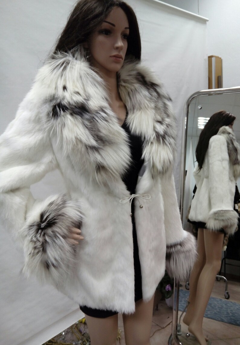 WHITE RABBIT FUR With Fox Collarbrand New Real Natural - Etsy
