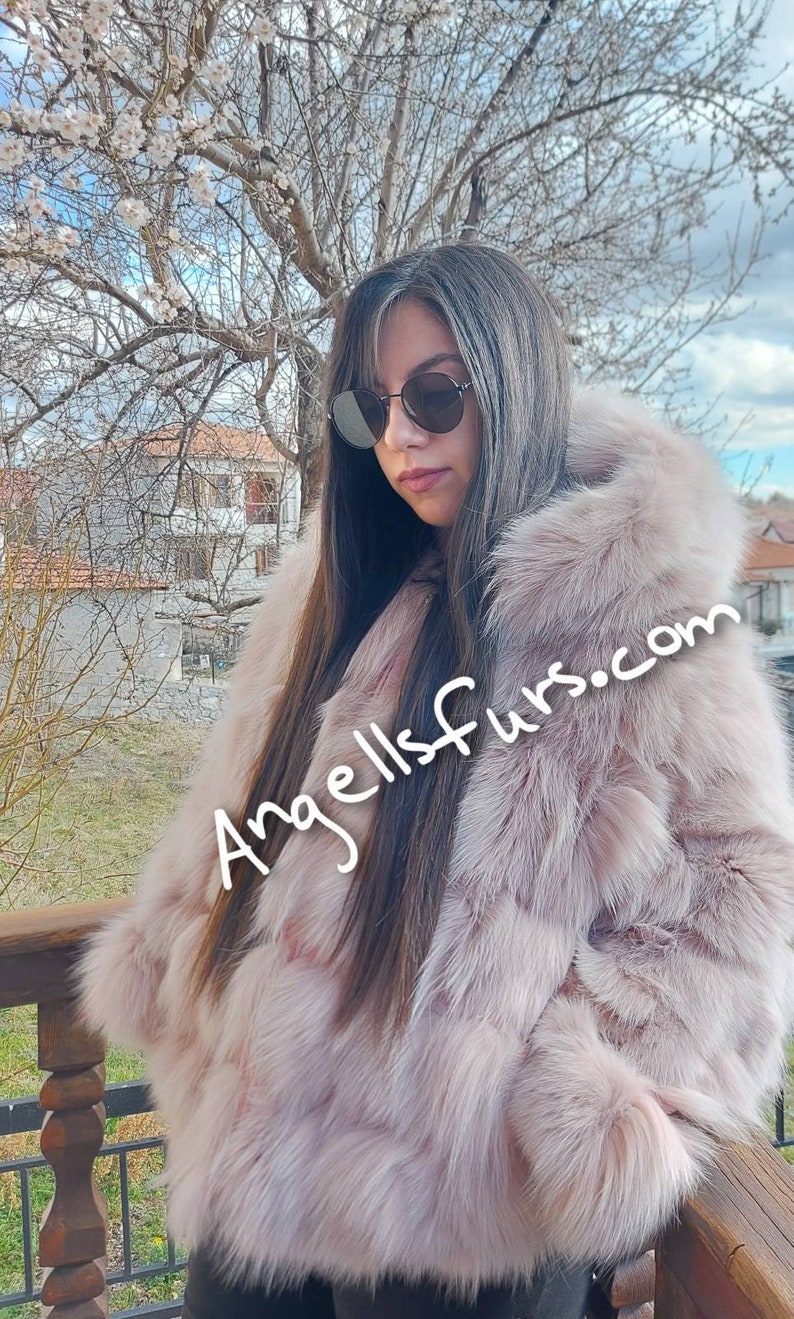 PINK HOODED FOX Fur Jacketbrand New Real Natural Genuine - Etsy