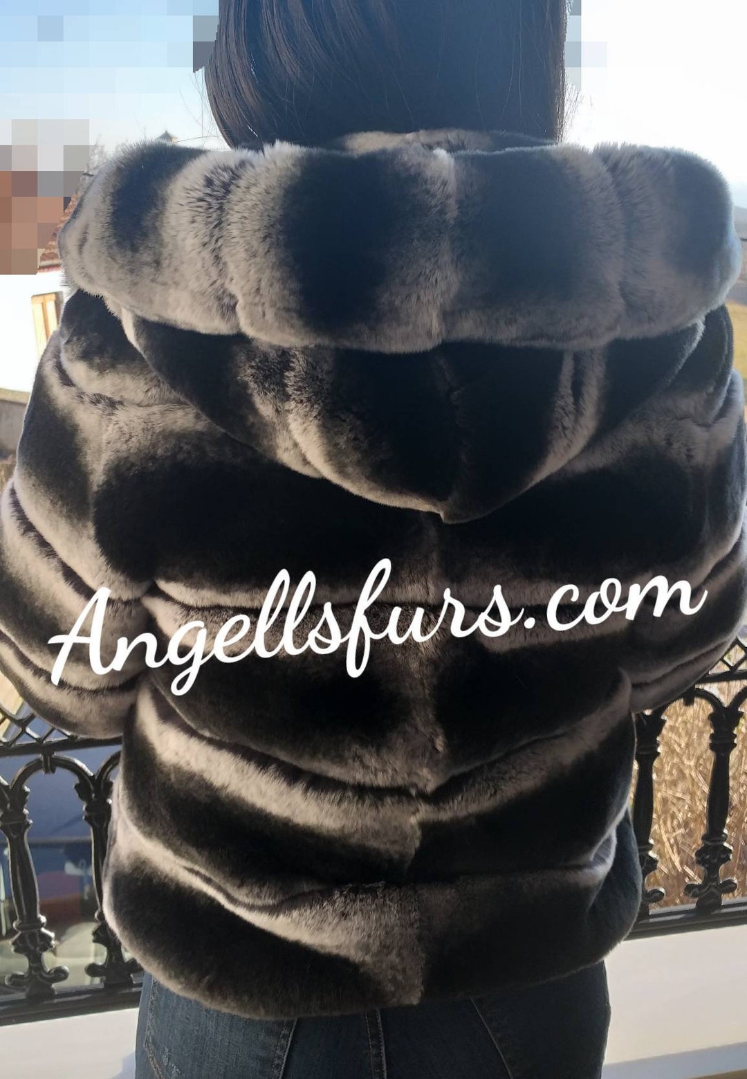 REX Fur Hooded Jacket in Chinchilla Color!brand New Real Natural ...