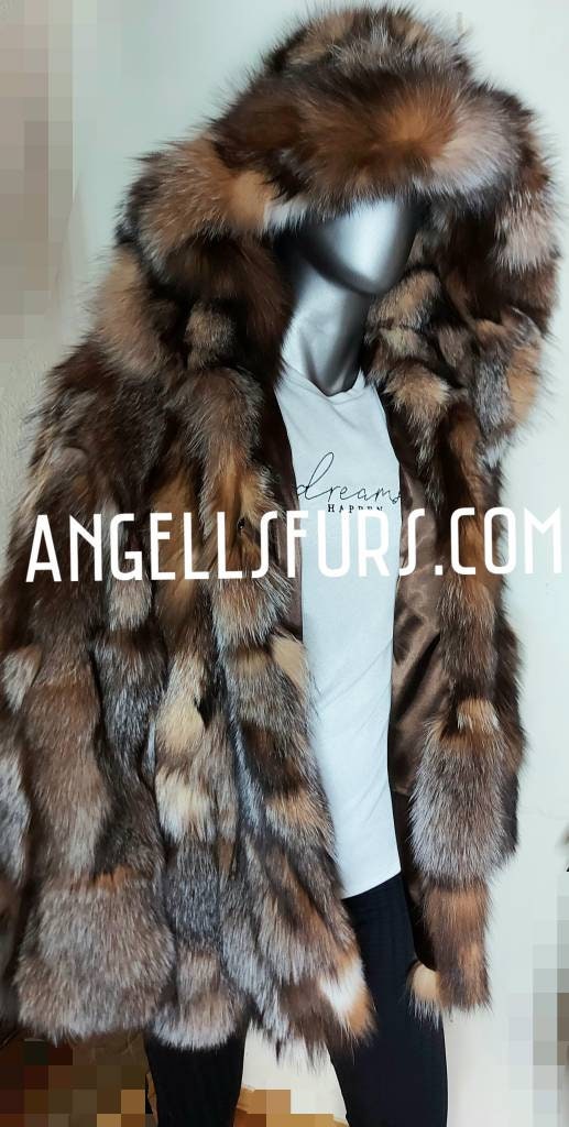 MEN'S HOODED CRYSTAL Fox Fur Coat!Brand New Real Natural Genuine Fur!