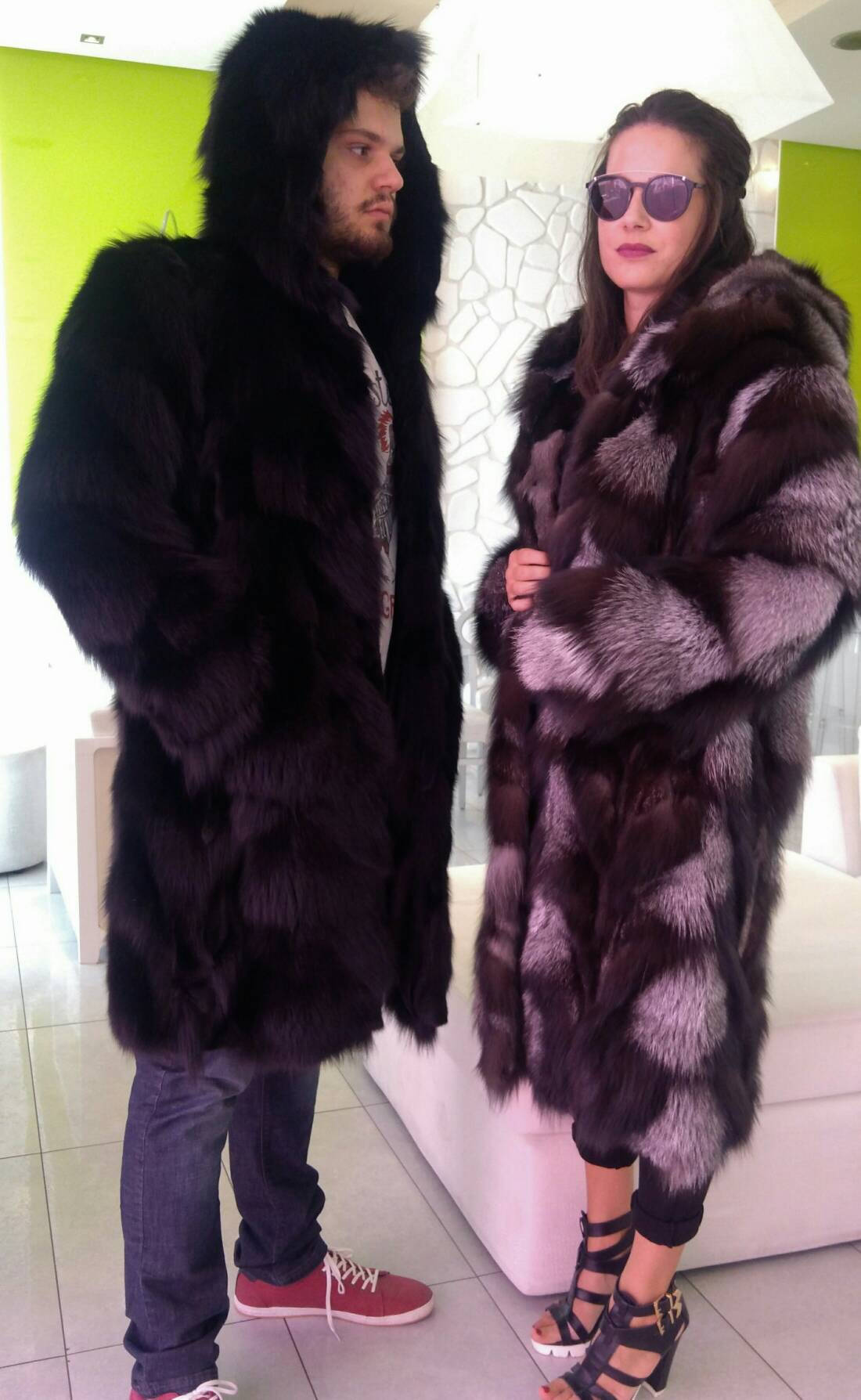 MEN'S BLACK FOX Fur Coat!Brand New Real Natural Genuine Fur!