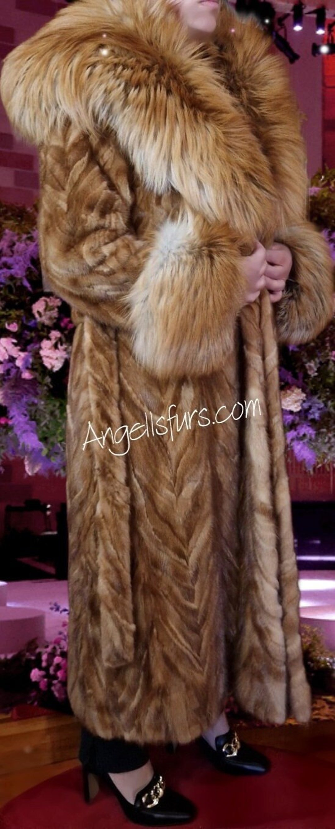 LONG MINK HOODED Fur Coat With Fox!brand New Real Natural Genuine Fur ...
