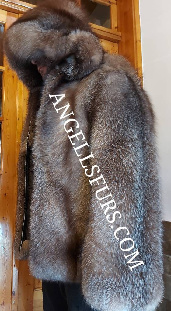 MEN'S HOODED CRYSTAL Fox Jacket!Brand New Real Natural Genuine Fur!
