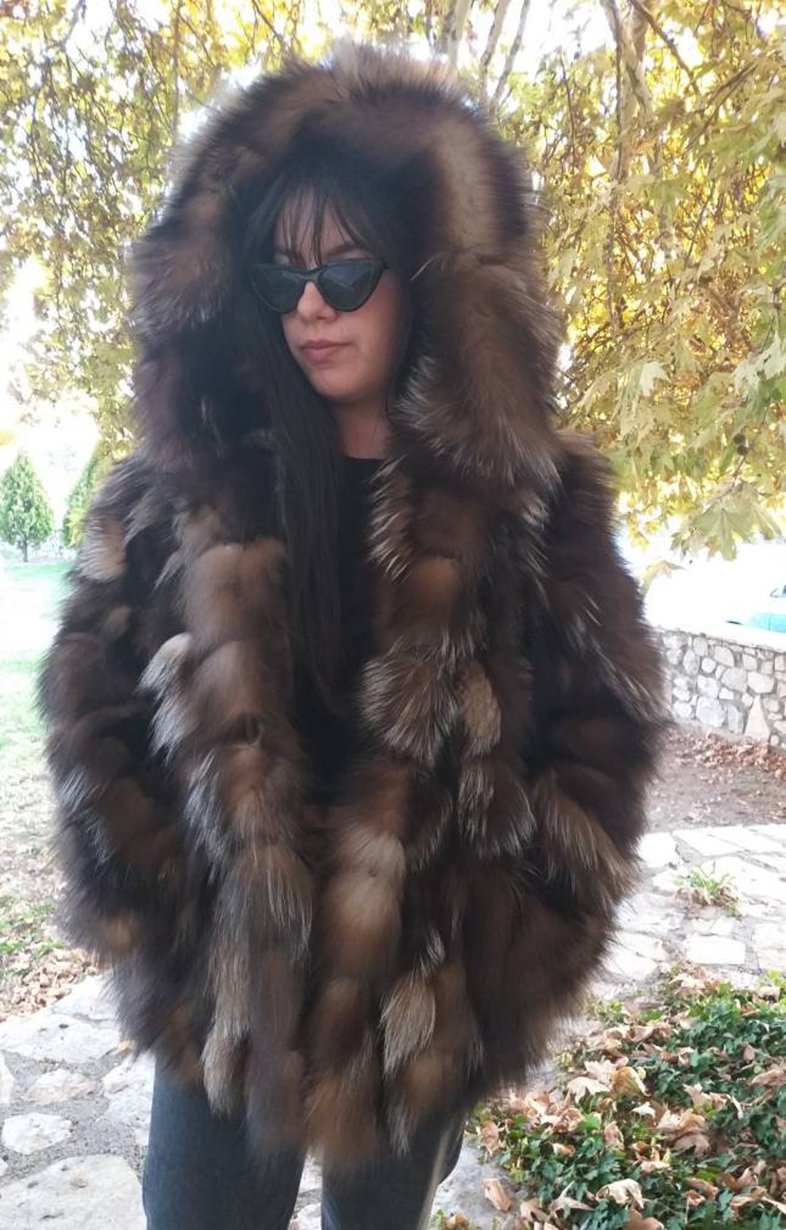 HOODED CRYSTAL FOX Fur Coat!brand New Real Natural Genuine Fur! - Etsy