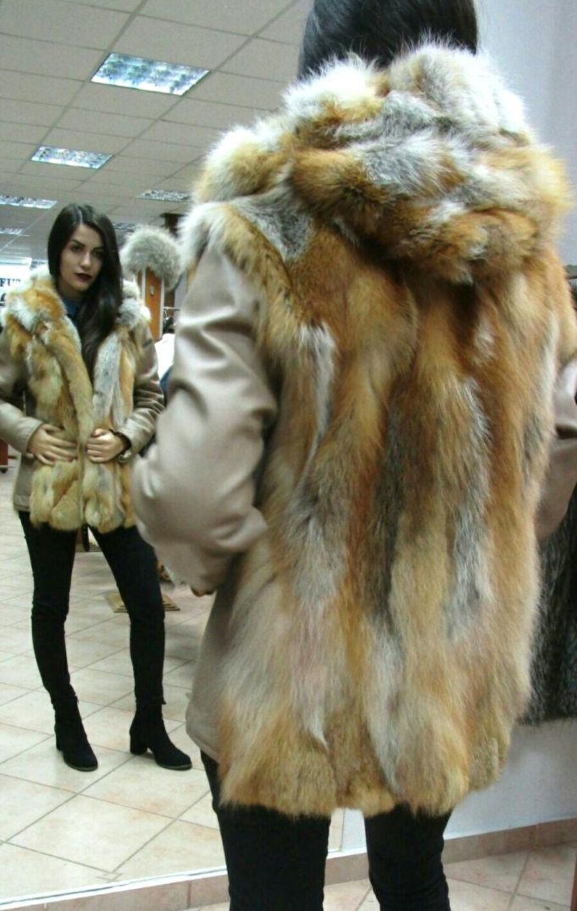 Hooded Red Fox Jacket With Leather!brand New Real Natural Genuine Fur ...